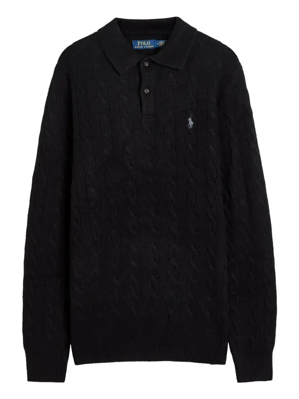 Polo Ralph Lauren Cable-knit Wool And Cashmere-blend Polo Jumper - Black