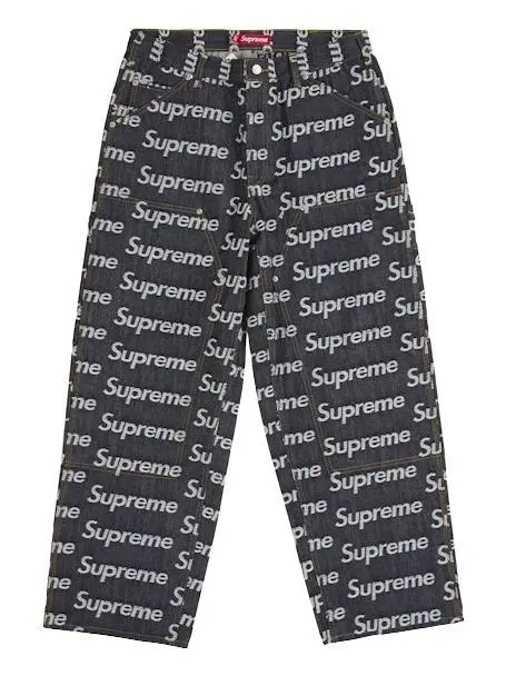Supreme Jacquard Logos Double Knee Denim Painter Jean - Rigid Indigo