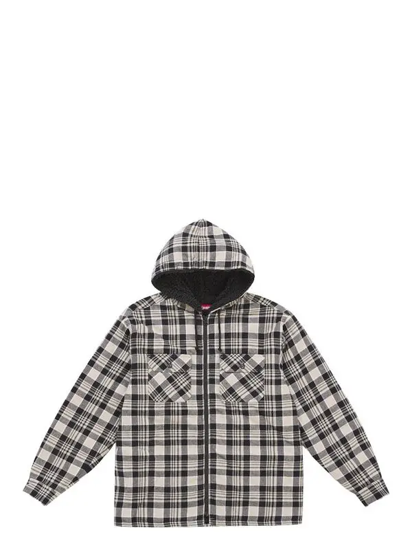 Supreme Lined Zip Up Hooded Flannel Shirt - White