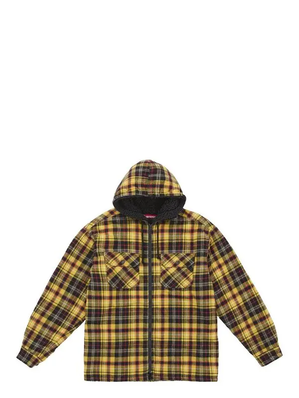 Supreme Lined Zip Up Hooded Flannel Shirt - Yellow