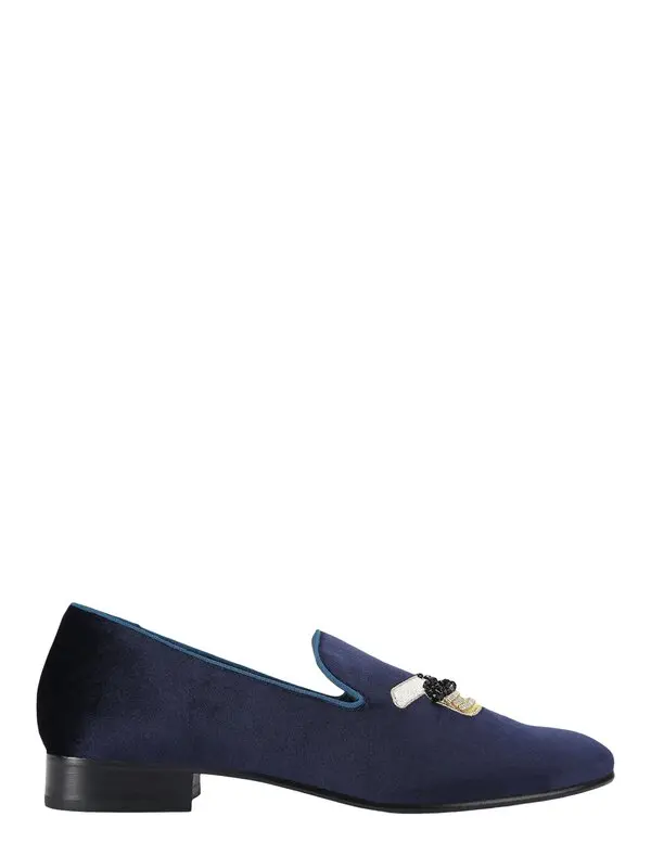 Kurt Geiger Velvet Ace Embellished Loafers - Navy