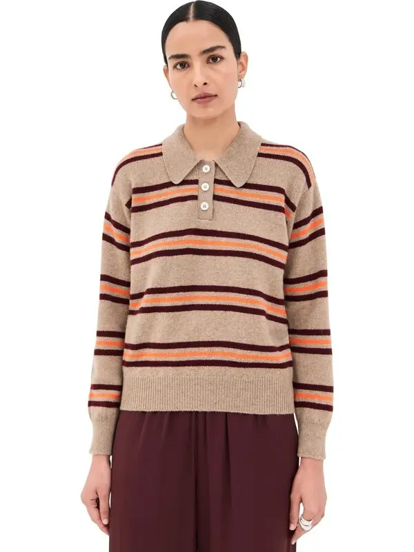 Daughter Edith Stripe Polo Sweater - Dark Natural Stripe
