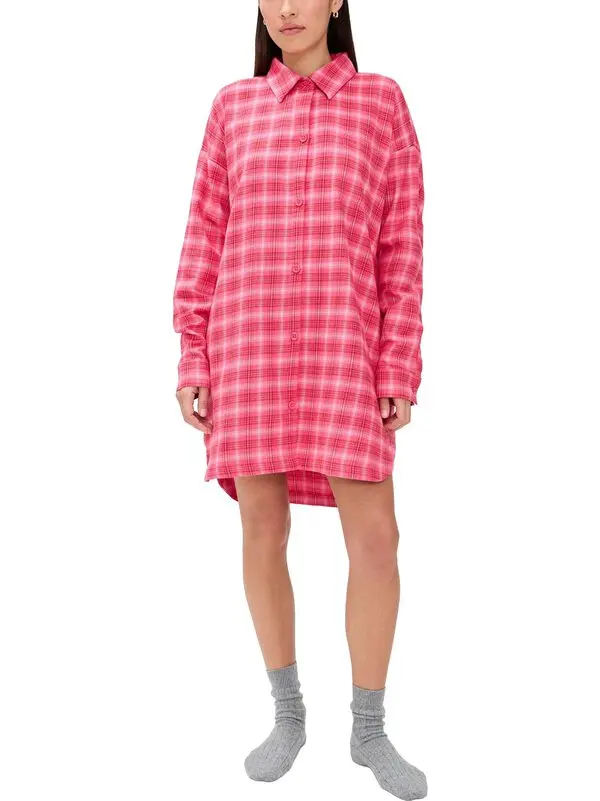 BEDHEAD PAJAMAS High-low Boyfriend Collared Shirt - Wonderland Plaid