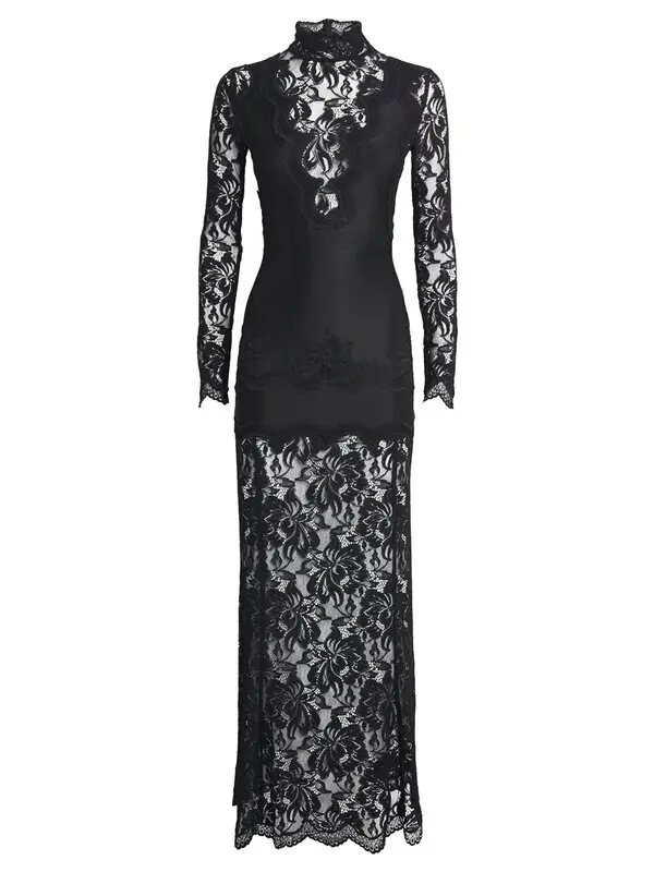 Rabanne Lace-trim Maxi Dress - Black