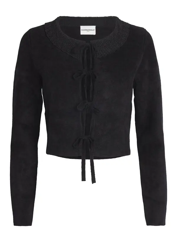 Claudie Pierlot Velvet Bow-detailed Cardigan - Black