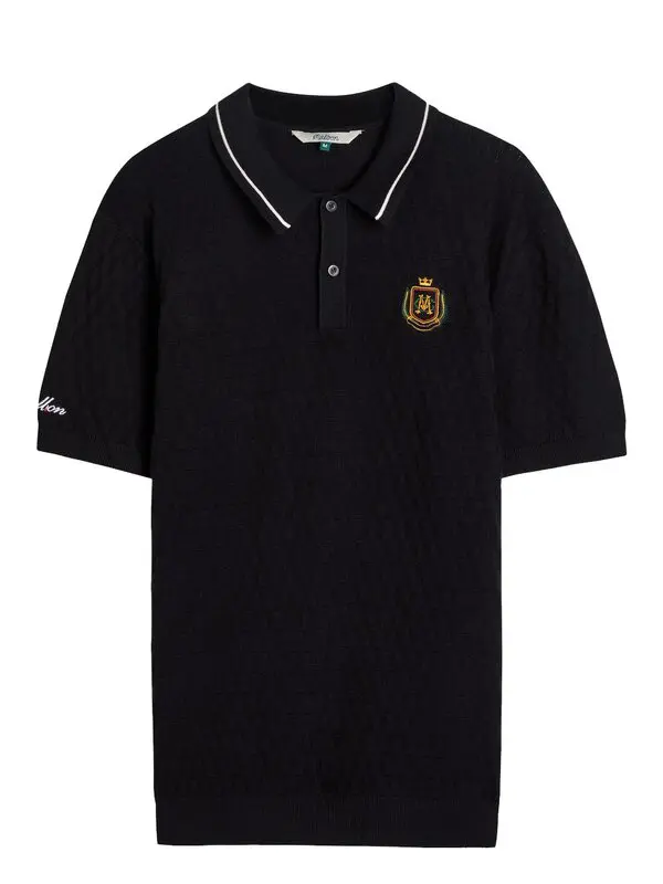 MALBON Crest Checked-knit Cotton Polo Shirt - Black