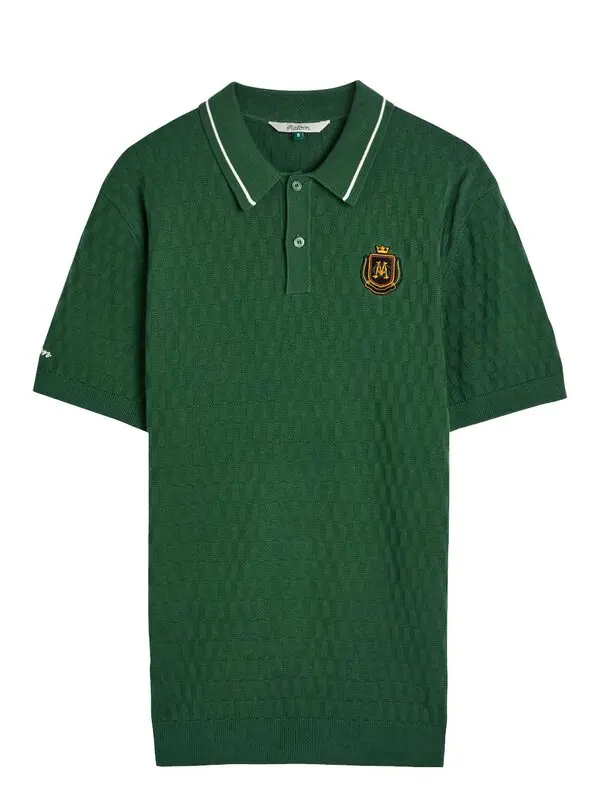 MALBON Crest Checked-knit Cotton Polo Shirt - Green