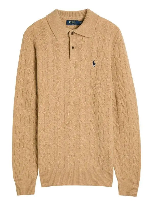 Ralph Lauren Cable-knit Wool And Cashmere-blend Polo Jumper - Camel