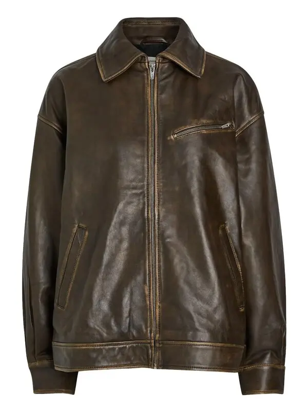REFORMATION Veda Leather Jacket - Brown
