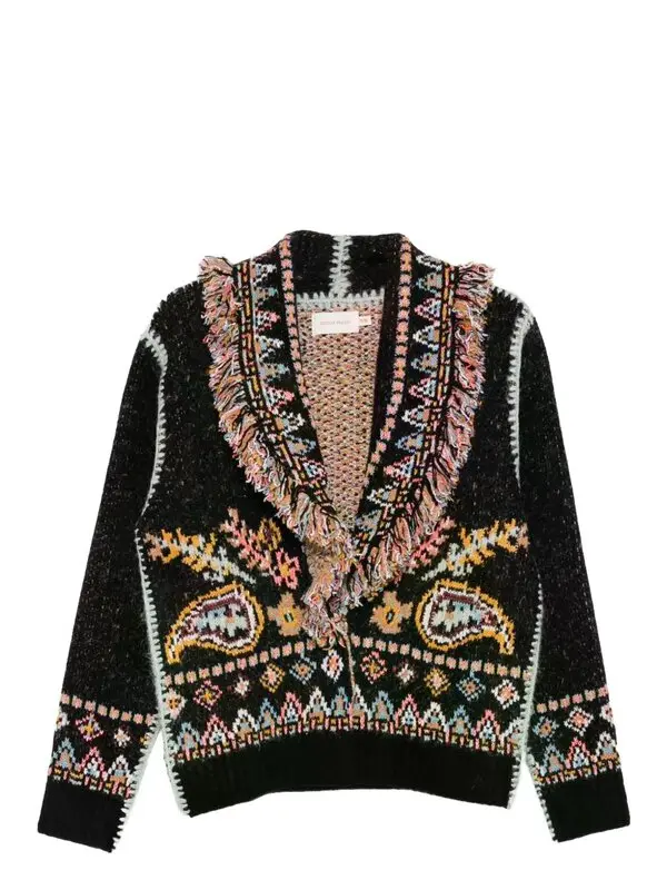 CECILIA PRADO Isadora Fringed Patterned Cardigan - Black