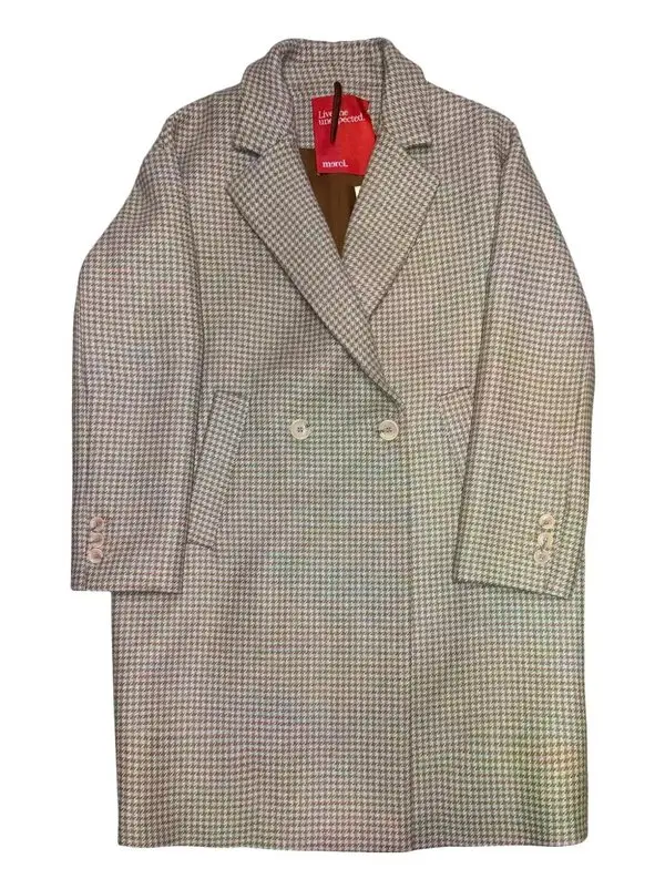 MERCI Houndstooth Double-breasted Coat - Neutrals