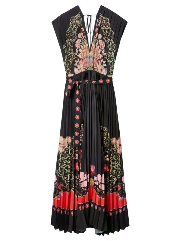 La DoubleJ Accordion Floral-print Maxi Dress - Black