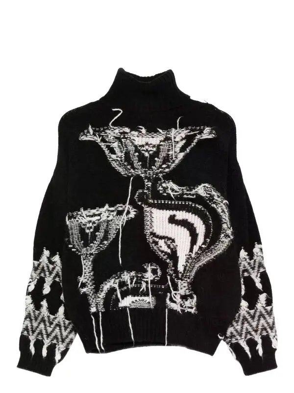 CIRCUS HOTEL Patterned Roll-neck Sweater - Black
