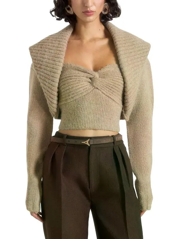 Manière De Voir Maniere De Voir Taupe Knit Shrug And Bandeau Set - Neutrals