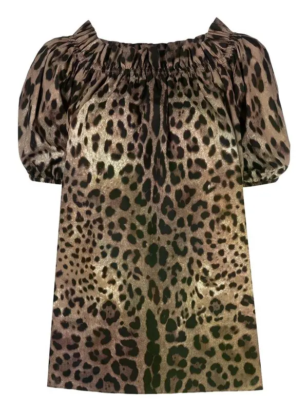 Dolce & Gabbana Leopard-print Off-shoulder Top - Brown