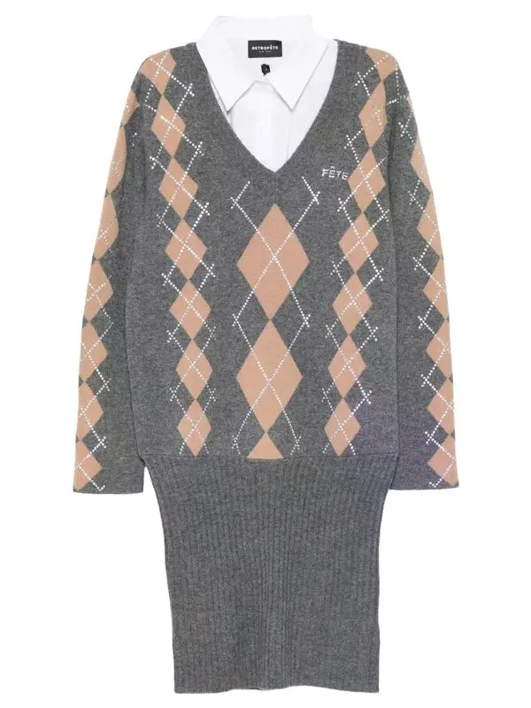 Retrofete Ornella Argyle-pattern Embellished Mini Dress - Grey