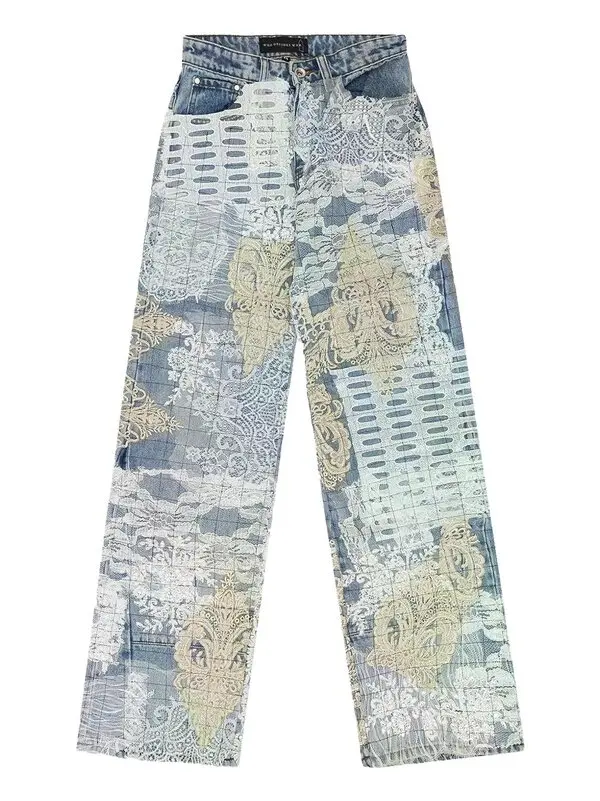 WHO DECIDES WAR Grid Lace Straight-fit Jeans - Blue