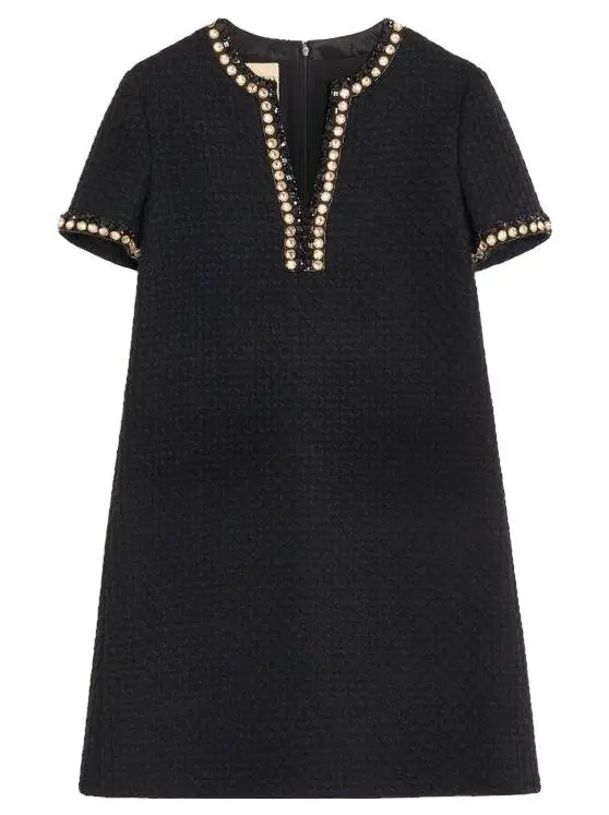 Valentino Garavani Embroidered Tweed Short Dress - Black/silver