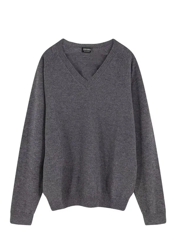 Zegna V-neck Ribbed Sweater - Grey