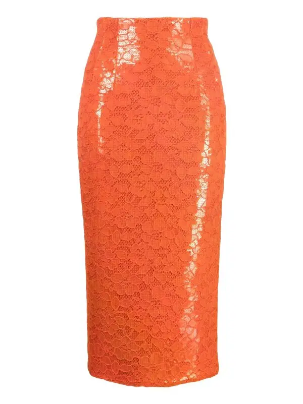 LAQUAN SMITH Sequinned-crêpe And Corded Lace Skirt - Orange