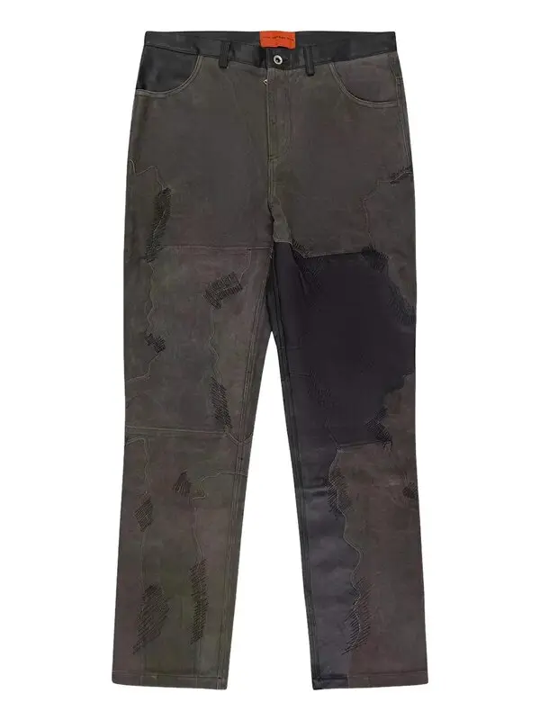 WHO DECIDES WAR Bark Leather Trousers - Grey