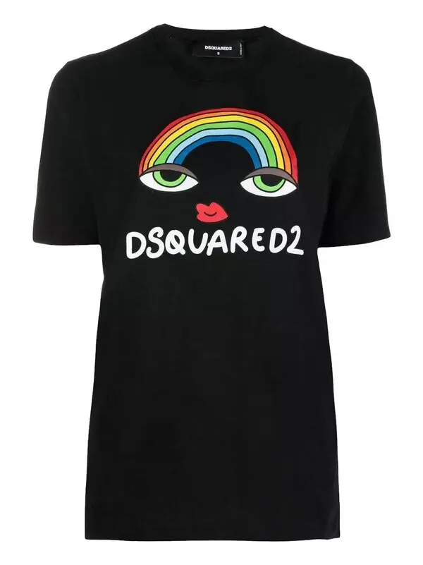 Dsquared2 Rainbow Logo Cotton T-shirt - Black