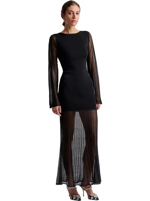 MALINA Haisley Sheer Knitted Maxi Dress - Black