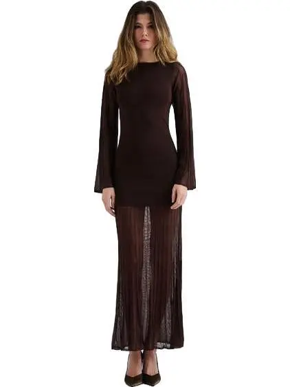 MALINA Haisley Sheer Knitted Maxi Dress - Chocolate Fw25