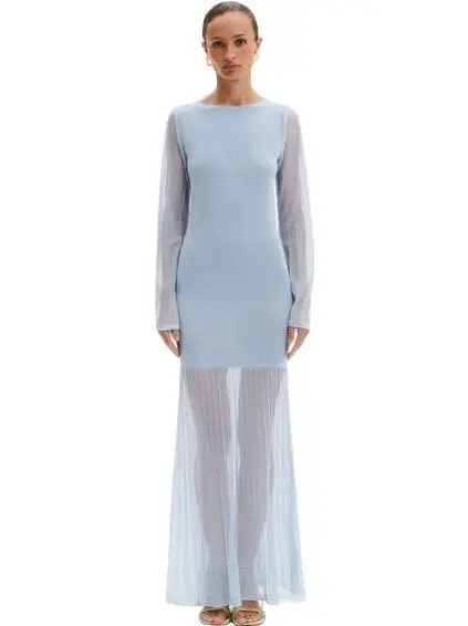 MALINA Haisley Sheer Knitted Maxi Dress - Sky