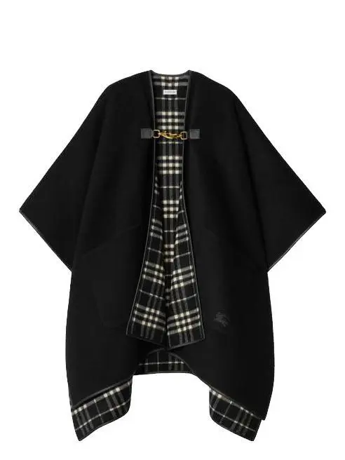 Burberry Check Cashmere Cape - Black/calico Beige