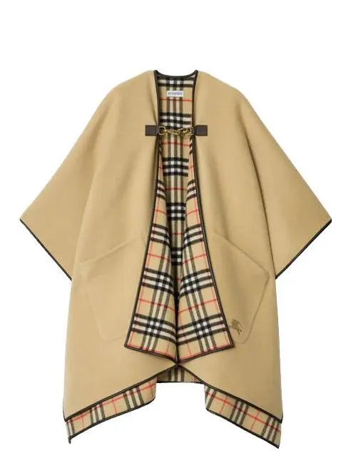 Burberry Check Cashmere Cape - Sand Beige