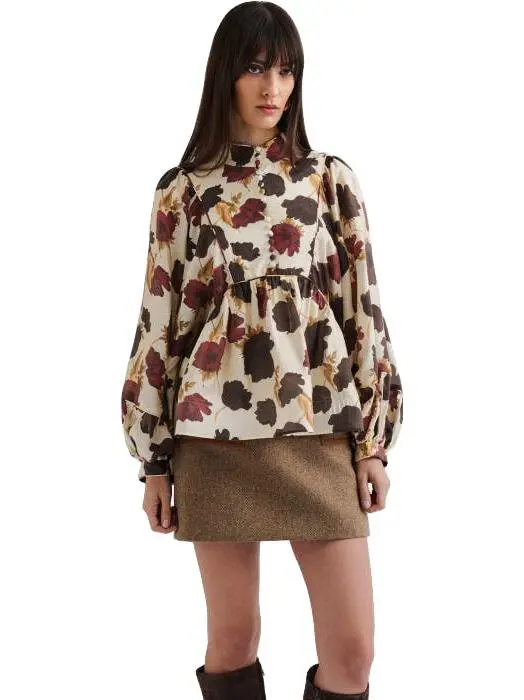 MALINA Pernilla High Neck Balloon Sleeve Blouse - Wine Peony