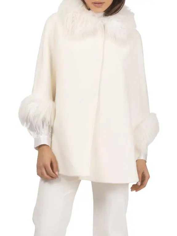 Gorski Wool Cape With Shearling Collar And Cuffs - Ivory