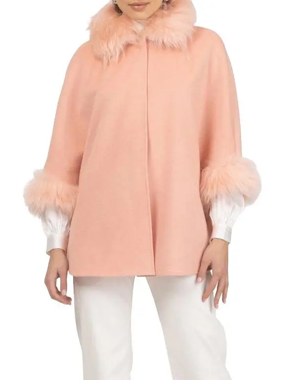 Gorski Wool Cape With Shearling Collar And Cuffs - Light Pink