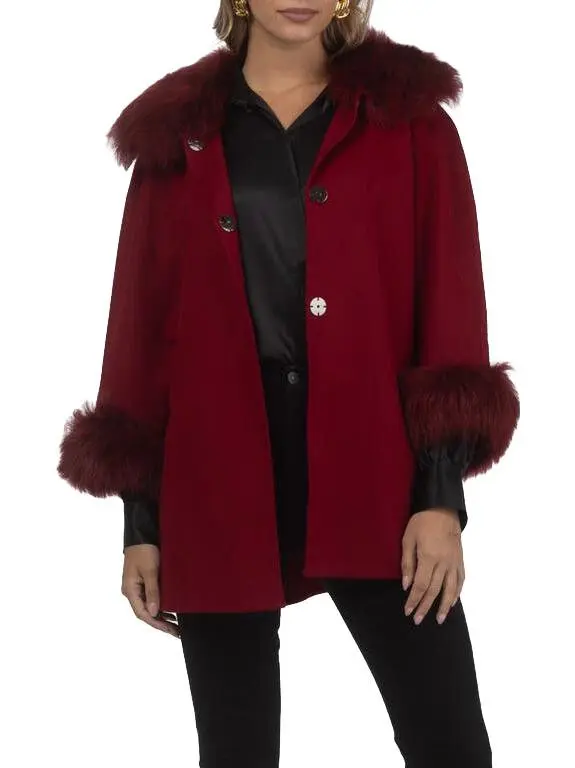 Gorski Wool Cape With Shearling Collar And Cuffs - Wine