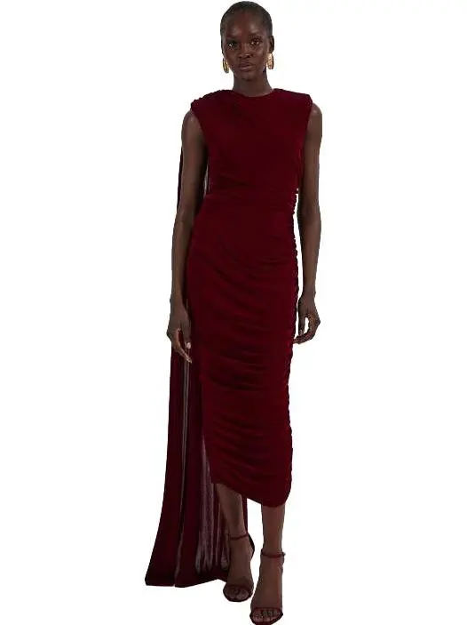 Karen Millen Slinky Crepe Scarf Maxi Dress - Burgundy