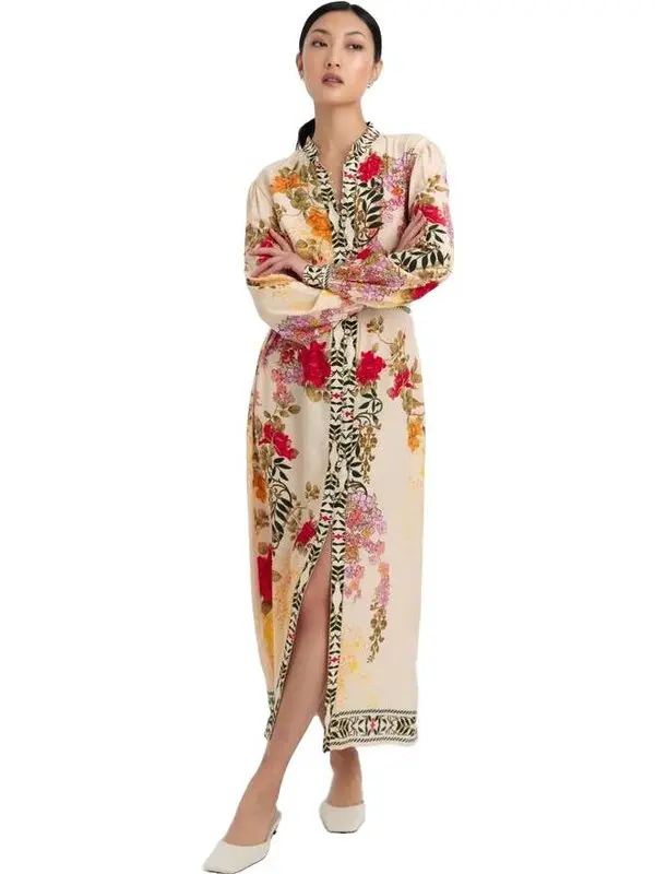 RAISHMA Floral Print Viscose Crepe Brenna Dress - Cream