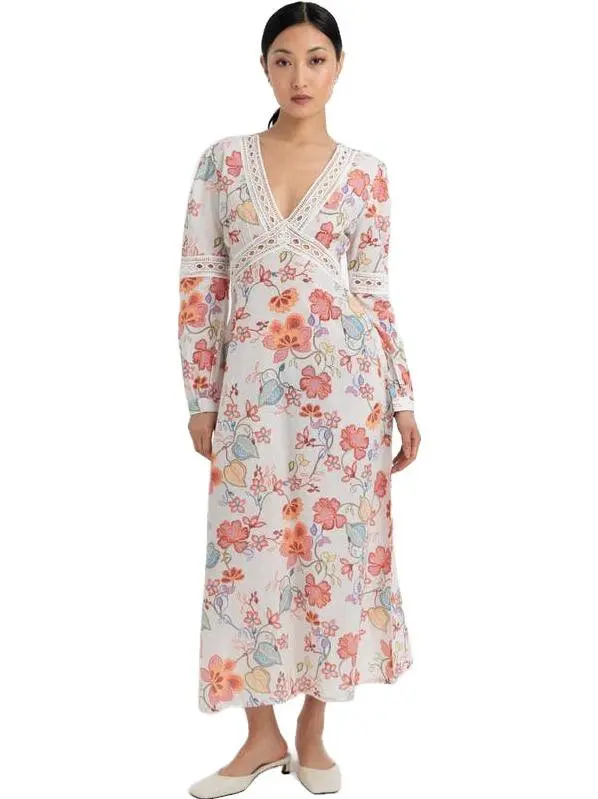 RAISHMA Floral Cotton A-line Midi Dress - Blue Floral