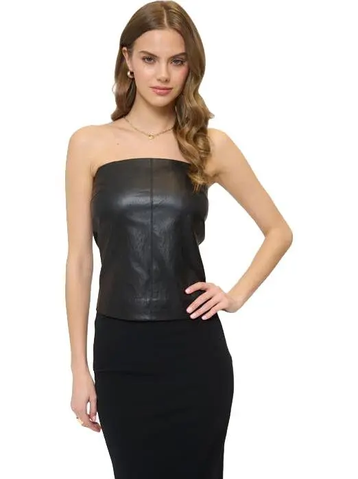 Central Park West Colette Vegan Faux Leather Top - Black