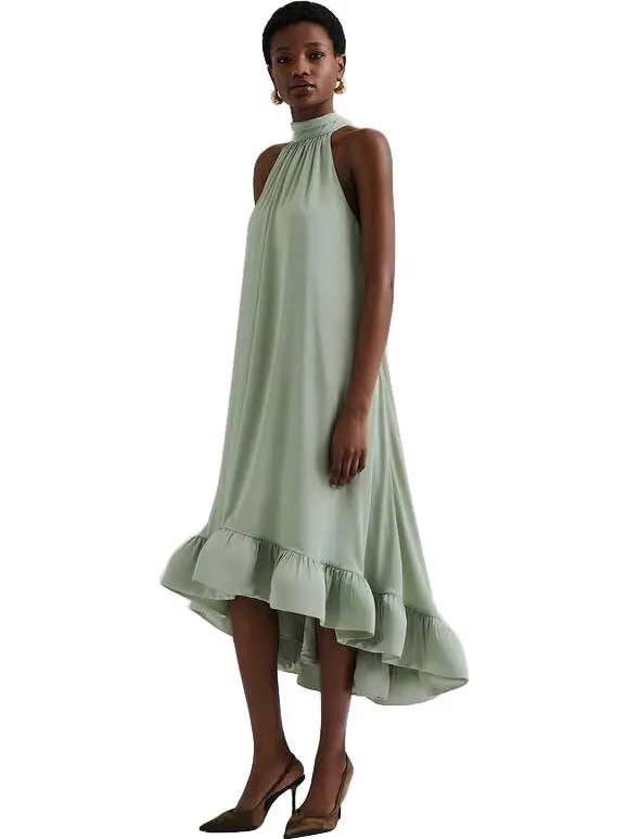 MALINA Sabrina Halterneck Ruffled Midi Dress - Sage