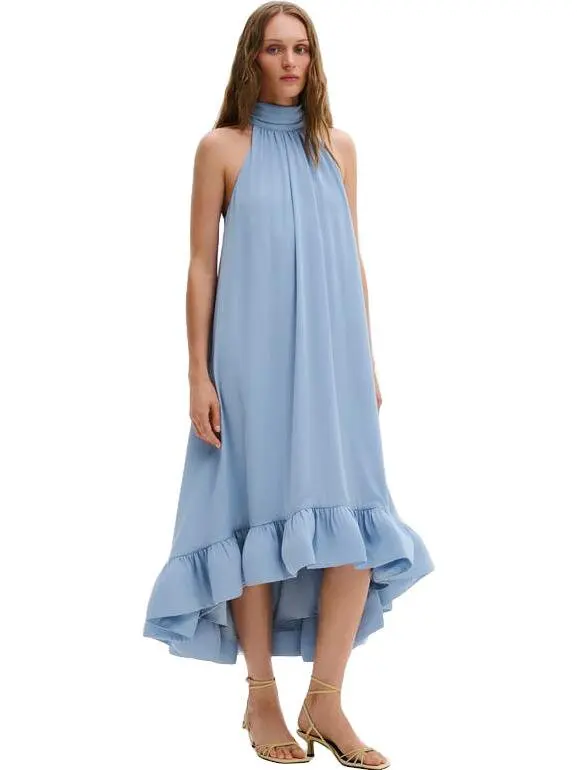 MALINA Sabrina Halterneck Ruffled Midi Dress - Sky