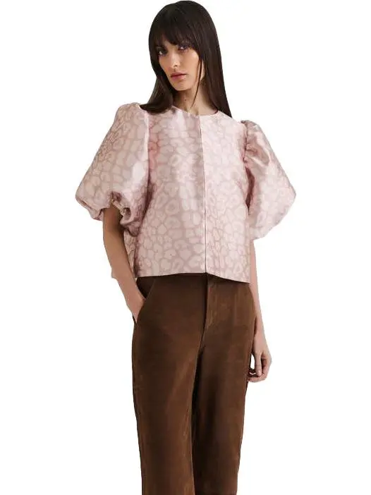 MALINA Cleo Pouf Balloon Sleeve Blouse - Beige Leo