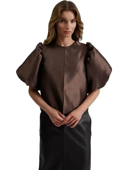 MALINA Cleo Pouf Balloon Sleeve Blouse - Chocolate