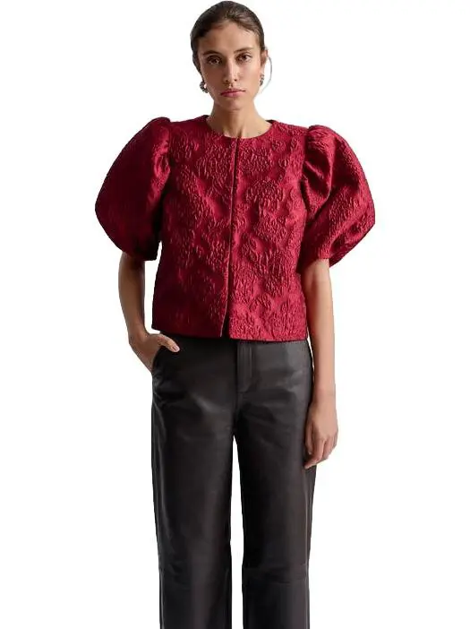 MALINA Cleo Pouf Balloon Sleeve Blouse - Deep Red