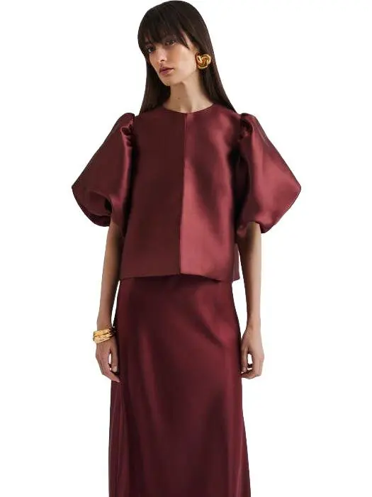 MALINA Cleo Pouf Balloon Sleeve Blouse - Wine
