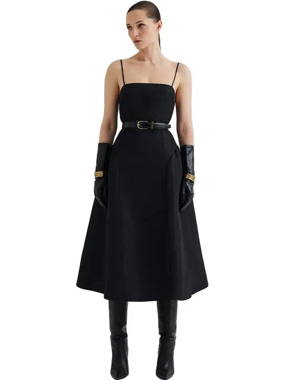 MALINA Calista Exaggerated Hip Midi Dress - Black
