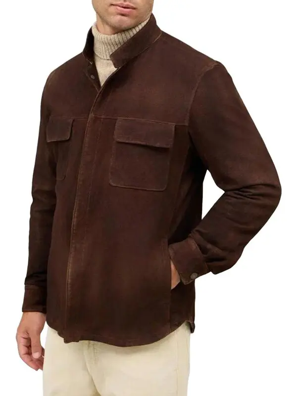 Boglioli Stand-collar Distressed Leather Jacket - Brown