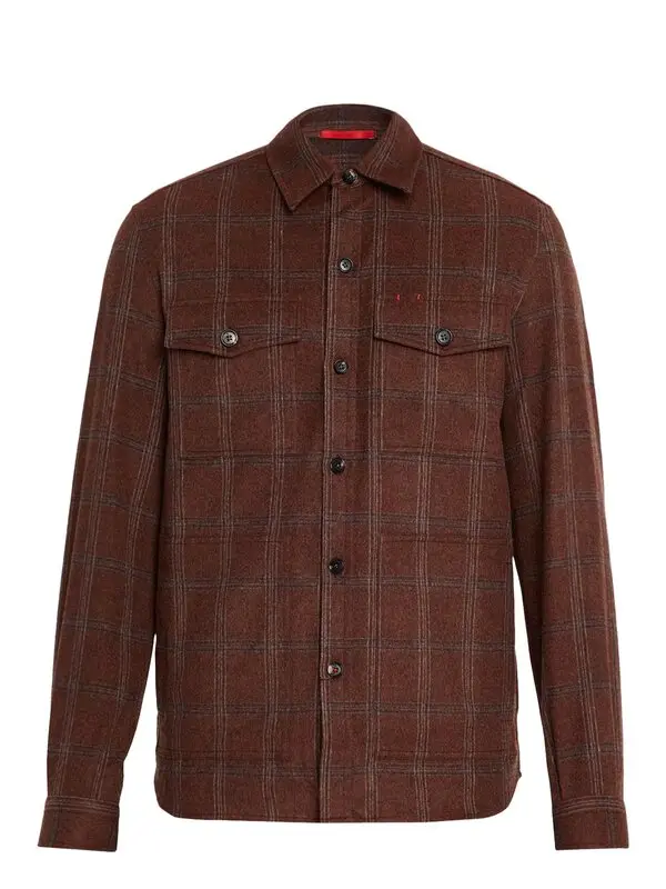 Isaia Wool And Cashmere Windowpane Check Overshirt - Brown