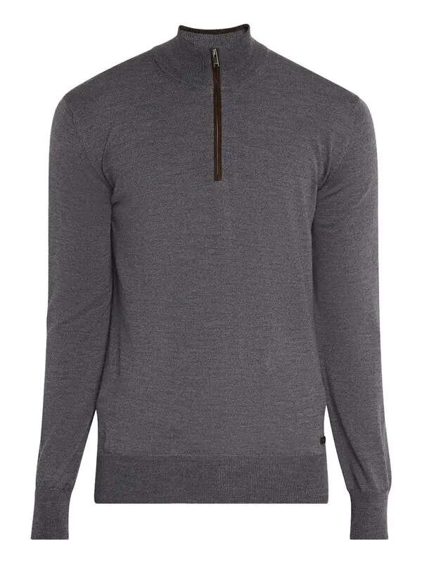 Eton Merino Wool Quarter-zip Sweater - Dark Gray