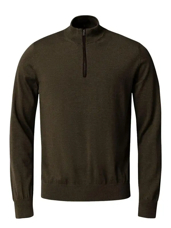 Eton Merino Wool Quarter-zip Sweater - Olive Gree